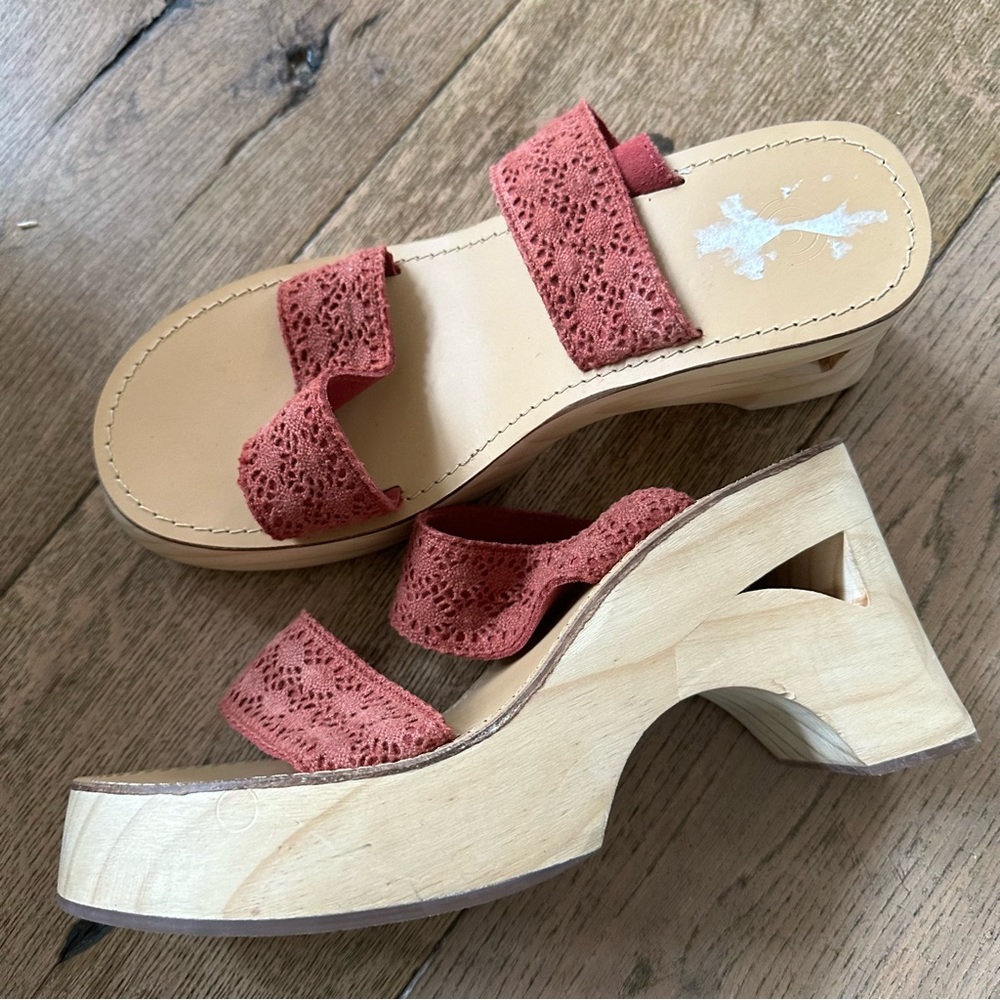 Urban Outfitters Wedge Wood Clog Platform Red Leather… - Gem